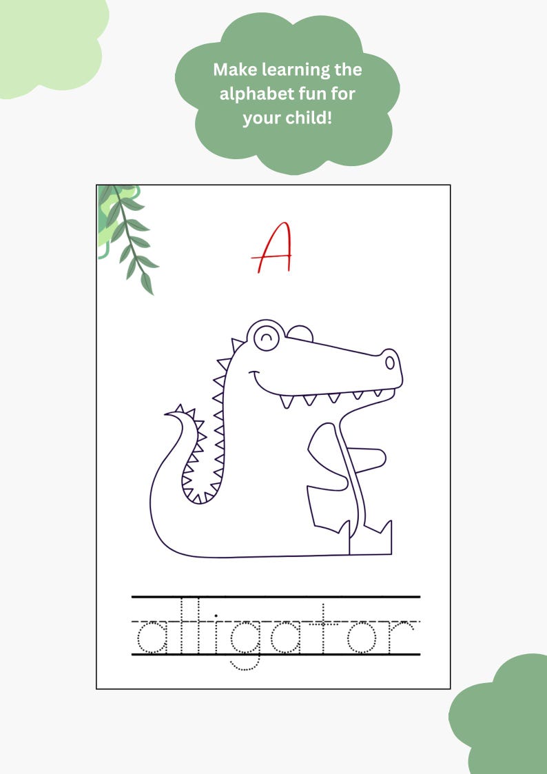 Animal Alphabet Printable – A to Z Tracing & Coloring Workbook PDF ...