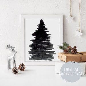 Black Watercolor Minimalist Simple Holiday Christmas Tree Watercolor ...