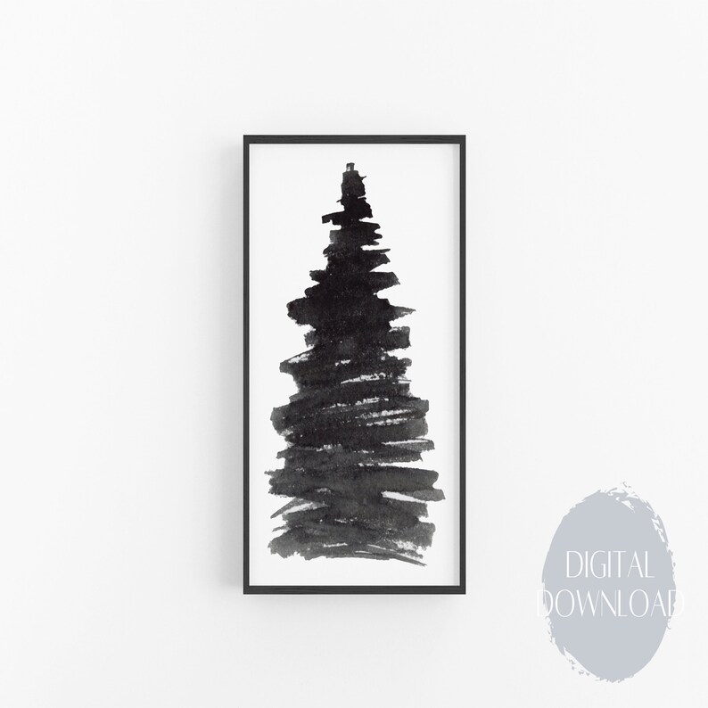 Black Watercolor Minimalist Simple Holiday Christmas Tree Watercolor ...