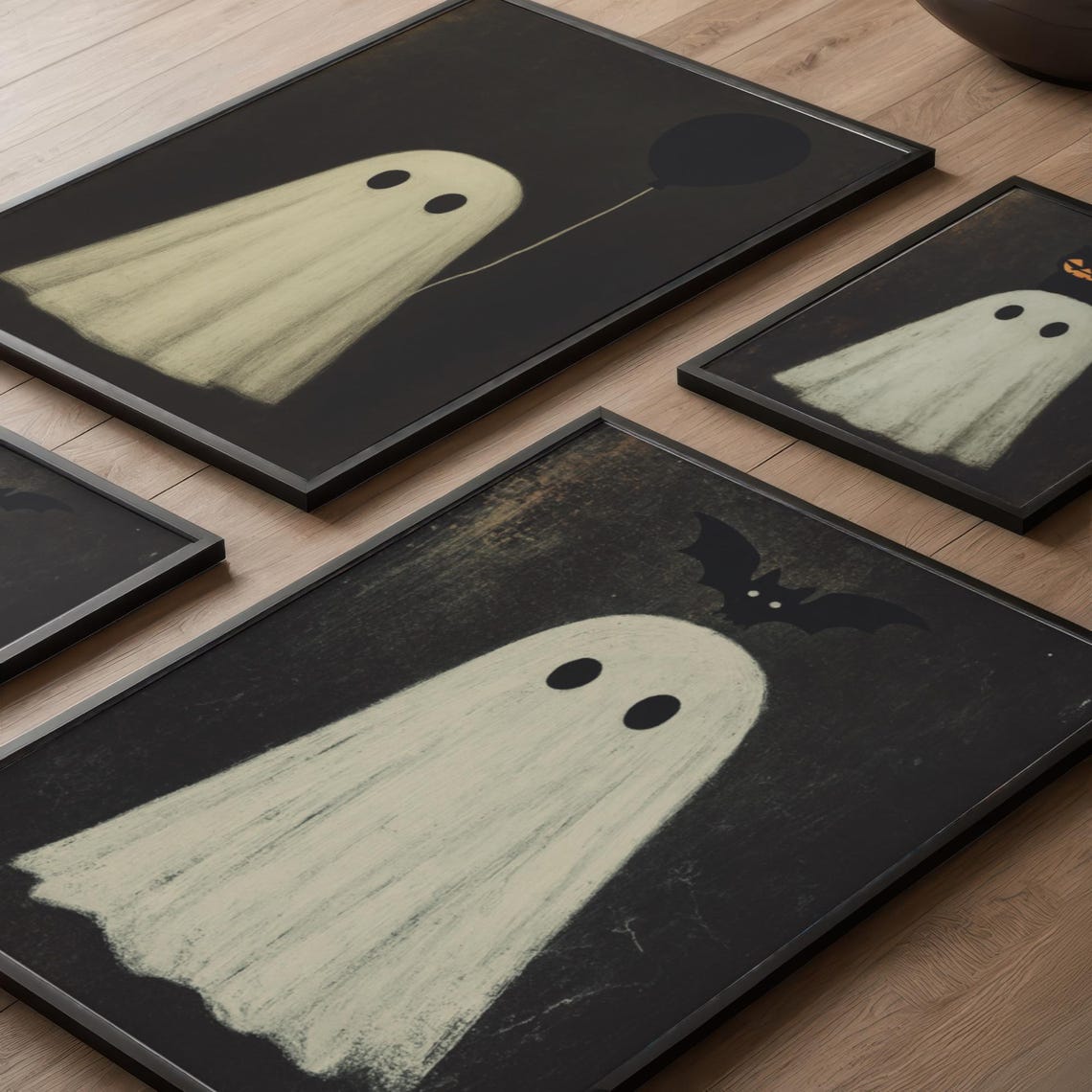 Minimalist Ghost Bat Halloween Print: Vintage Spooky Decor (digital ...