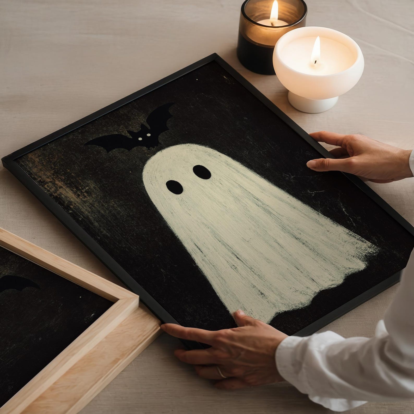 Minimalist Ghost Bat Halloween Print: Vintage Spooky Decor (digital ...