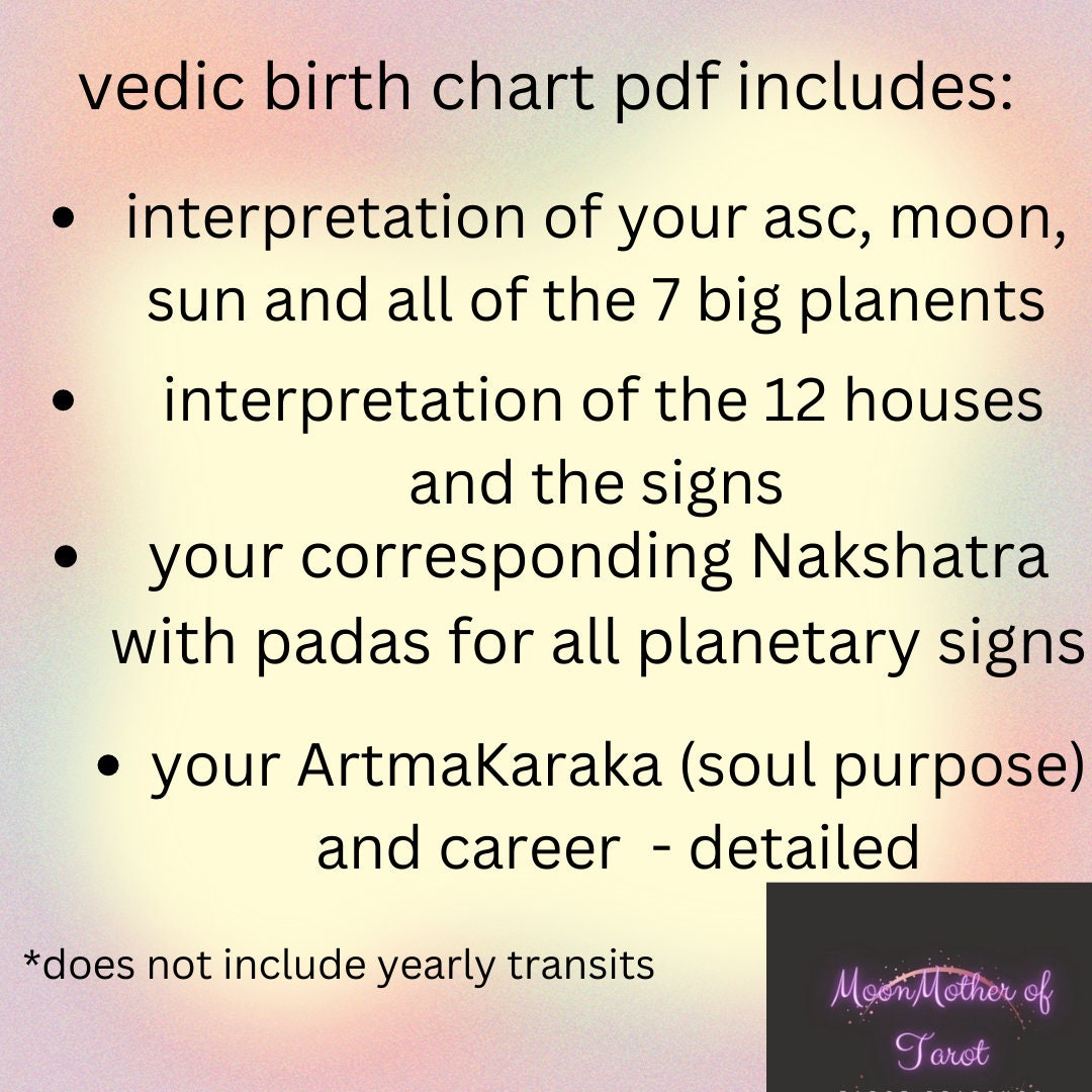 VEDIC / SIDEREAL Birth Chart Reading - Etsy
