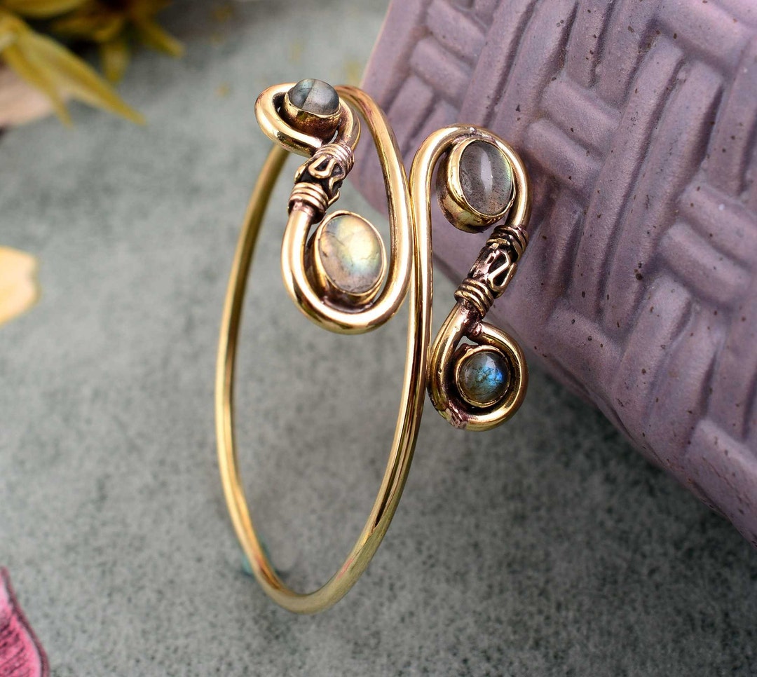 Mandala Arm Band, Labradorite Arm Band, Armlet, Brass Arm Cuff, Brass ...