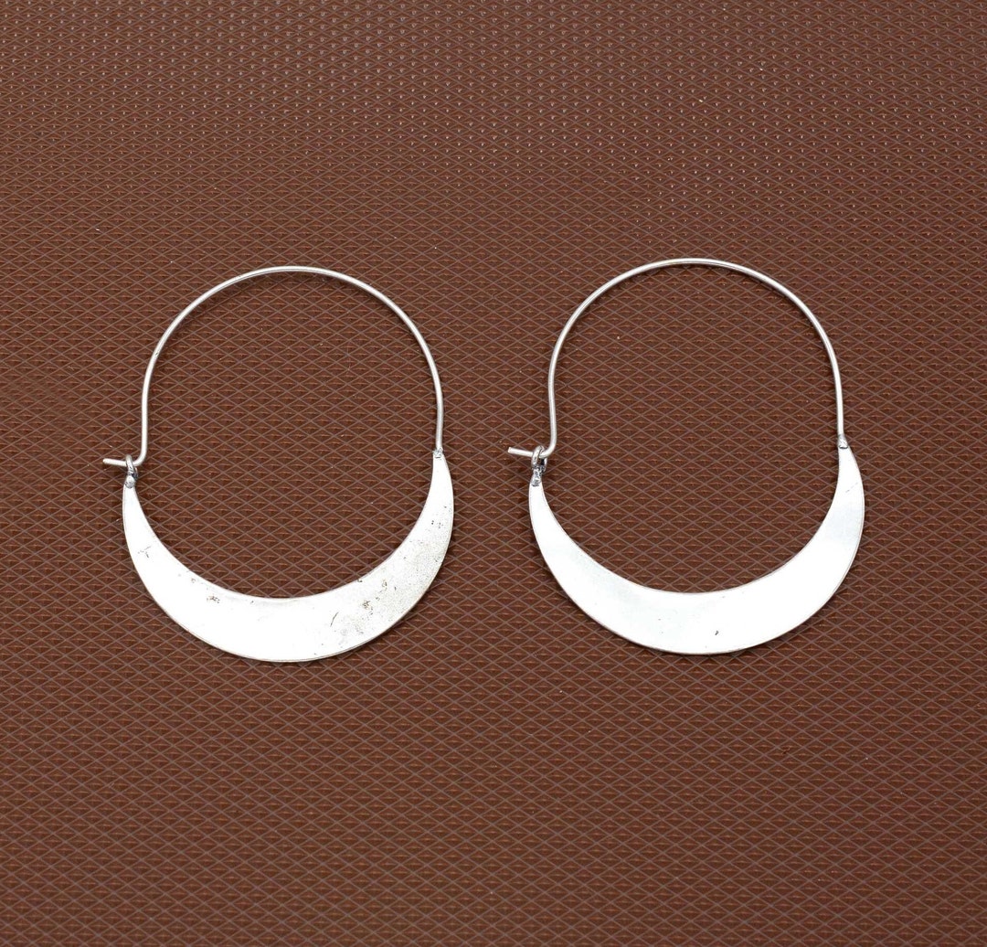 Silver Half Moon Hoop Earrings: Tribal Creole Jewelry - Etsy