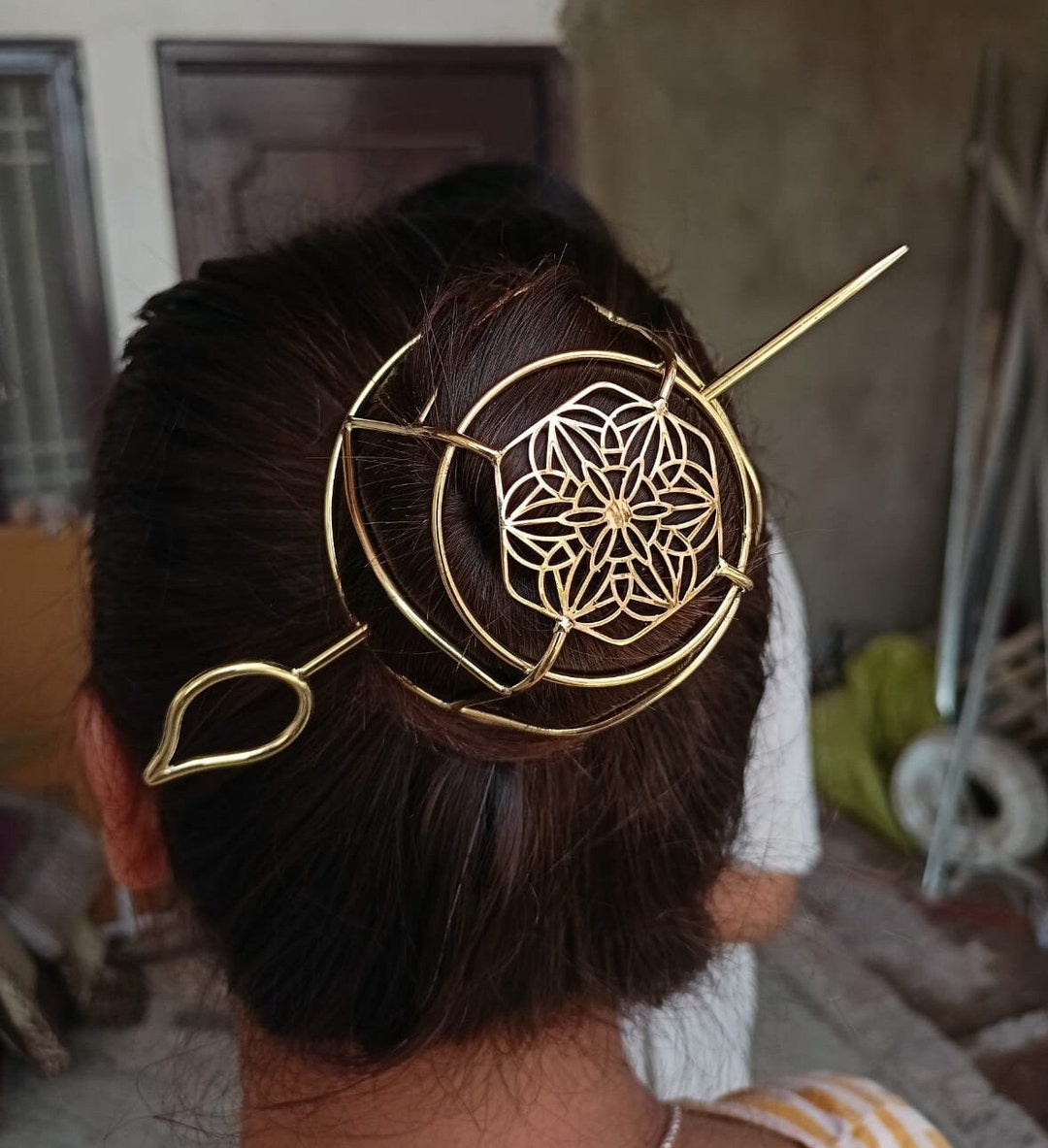 Hair Bun Cage With Hair Fork, Hair Accessories for Women Gift, Gold ...
