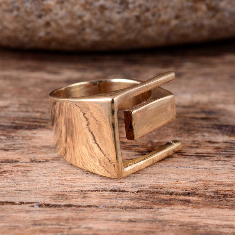 Antique Gold GEOMETRIC Ring Big Statement Abstract Modern - Etsy