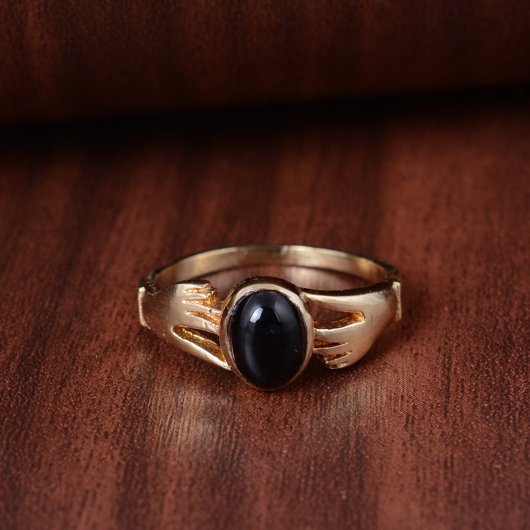 Vintage Black Obsidian Brass Ring: Handmade Gemstone Statement Jewelry ...