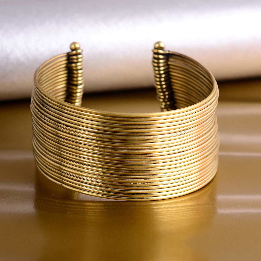 Cuff Bracelet, Chunky Gold Cuff, Wide Gold Cuff Bracelet, Warp Bracelet, Arm Band, Gold Wirst ...