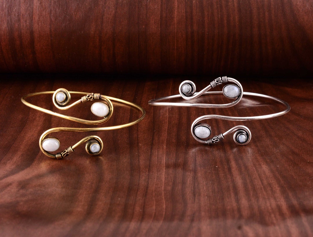 Rainbow Moonstone Gold/silver Arm Band, Adjustable Arm Cuff, Upper Arm ...
