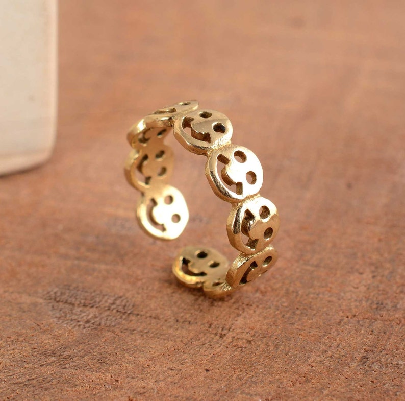 Smiley Face Ring, Happy Face Ring, Gold Emoji Ring, Smile Friendship ...