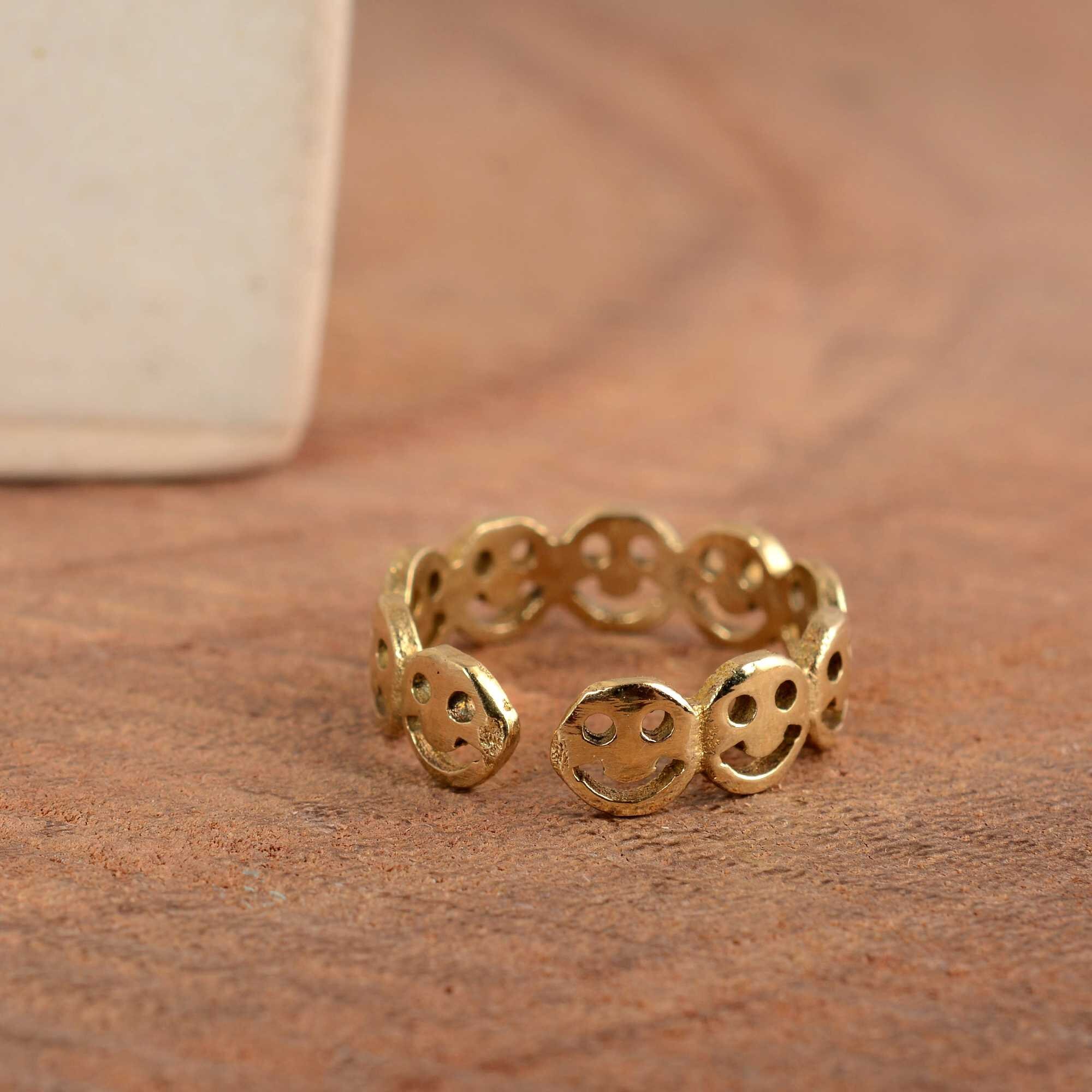 Smiley Face Ring, Happy Face Ring, Gold Emoji Ring, Smile Friendship ...