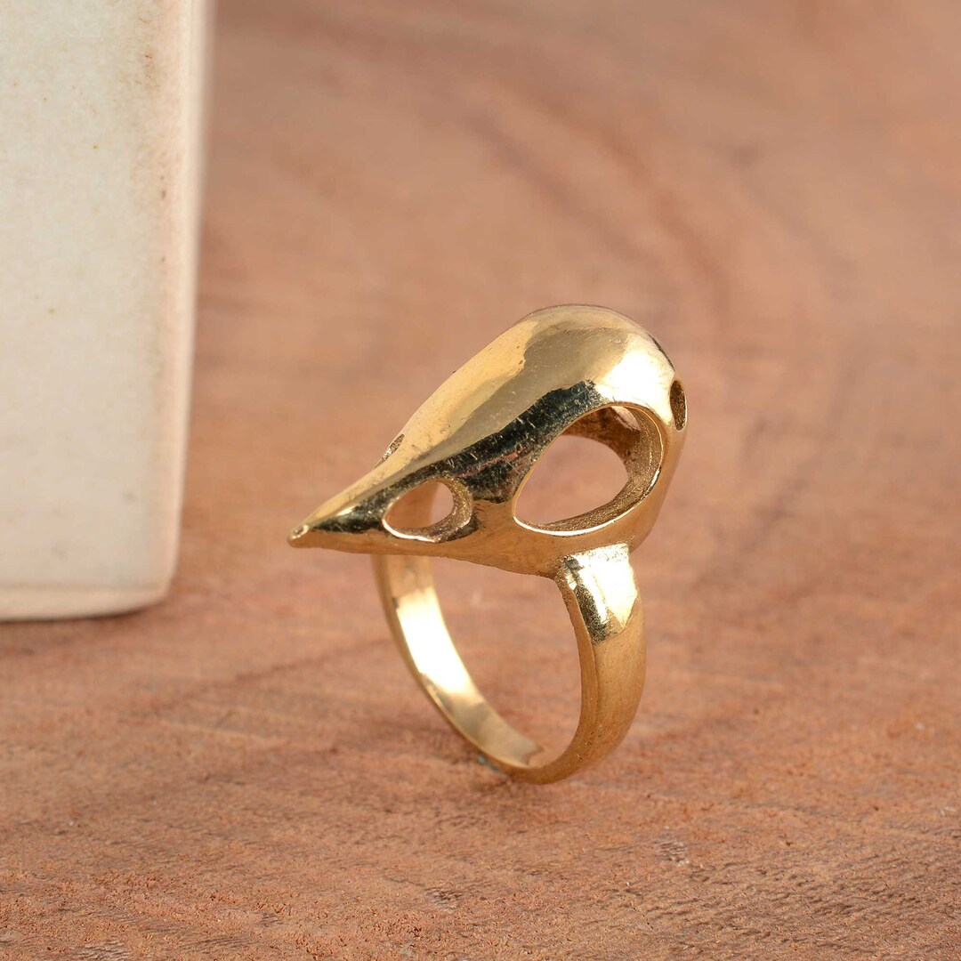 Brass Raven Skull Ring - Gothic Biker Viking Jewelry - Etsy