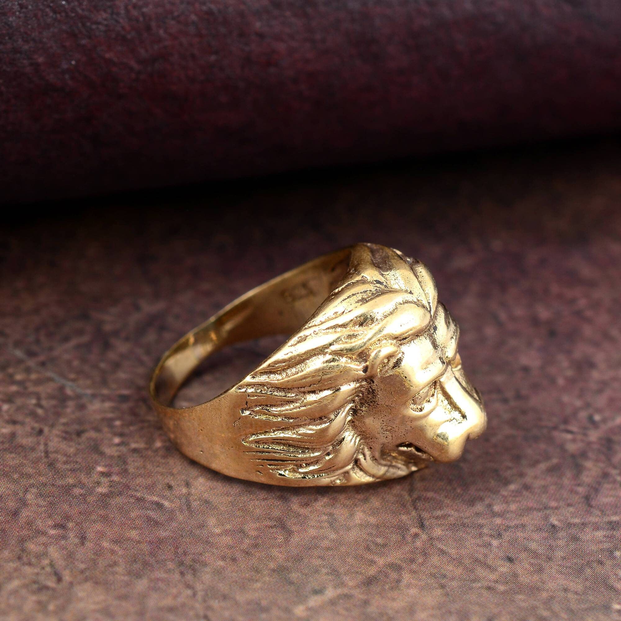 Golden Brass Lion Ring: Statement Animal Ring - Etsy