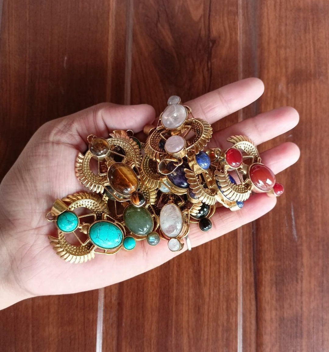 Gold Scarab, Scarab Charm , Multi Color Scarab Pendent, Gold Scarab ...