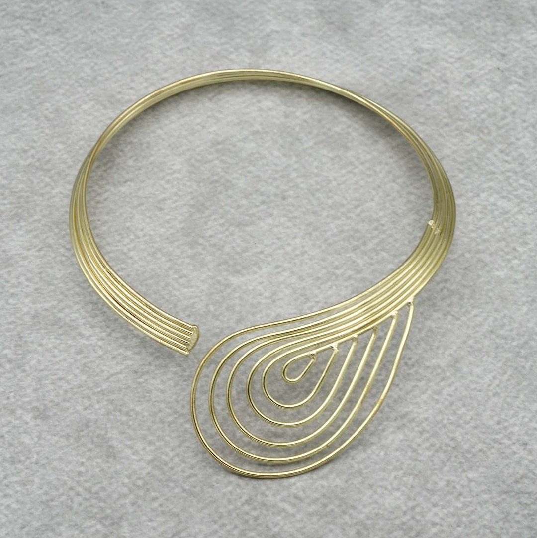 Gold Neck Cuff, Simple Wire Necklace, Gold Rigid Choker, African Cuff ...
