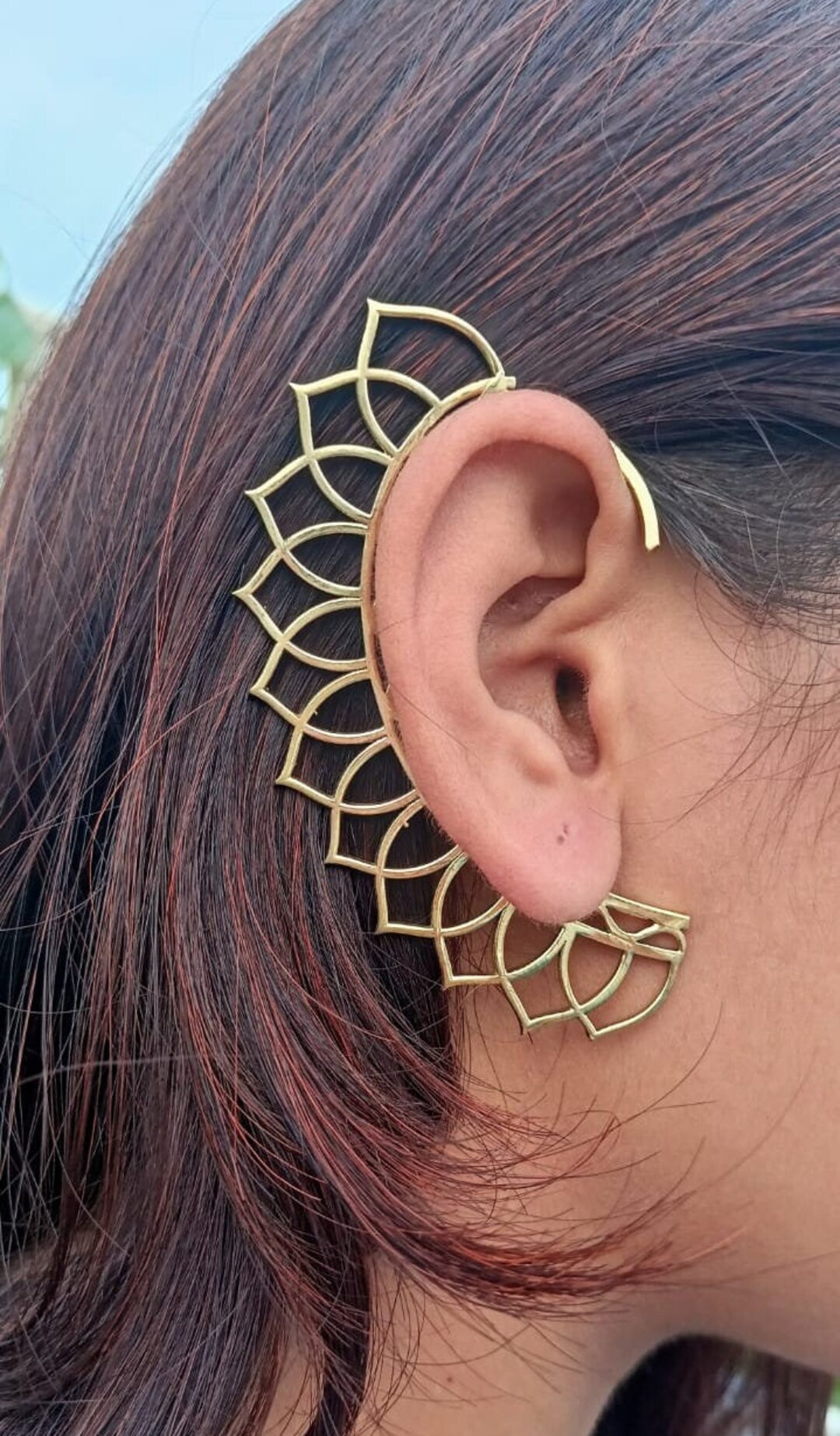 Lotus Ear Cuff Earpiece Brass Bohemian Jewelry Brass Ear Cuff Ear Wrap ...