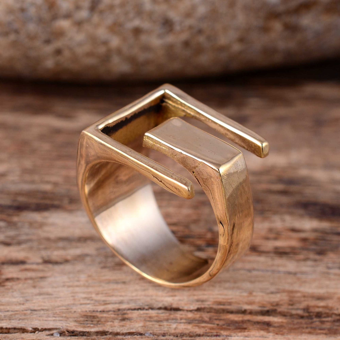 Antique Gold GEOMETRIC Ring Big Statement Abstract Modern - Etsy