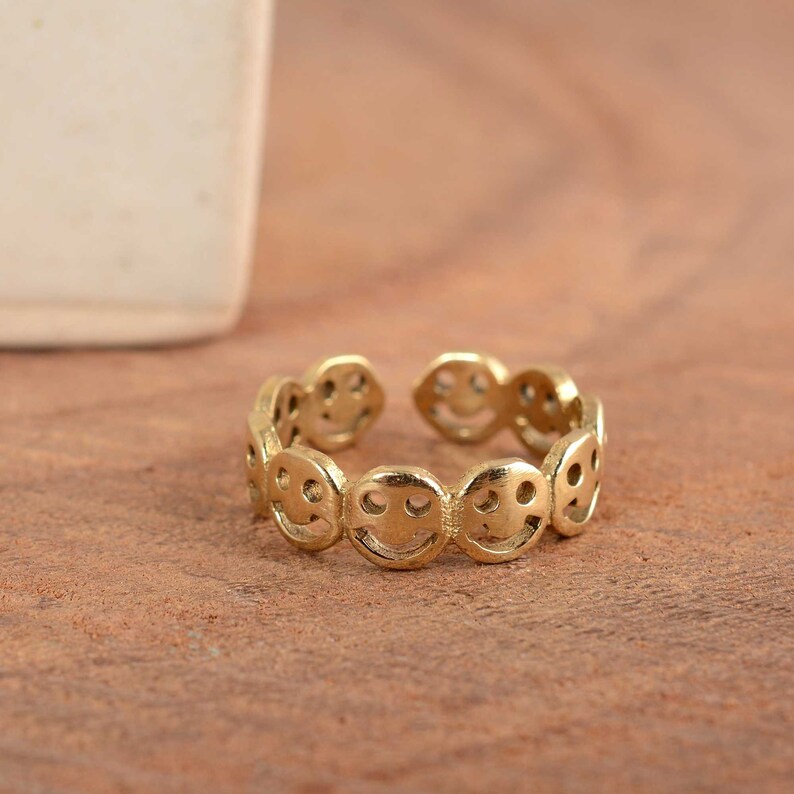 Smiley Face Ring, Happy Face Ring, Gold Emoji Ring, Smile Friendship ...