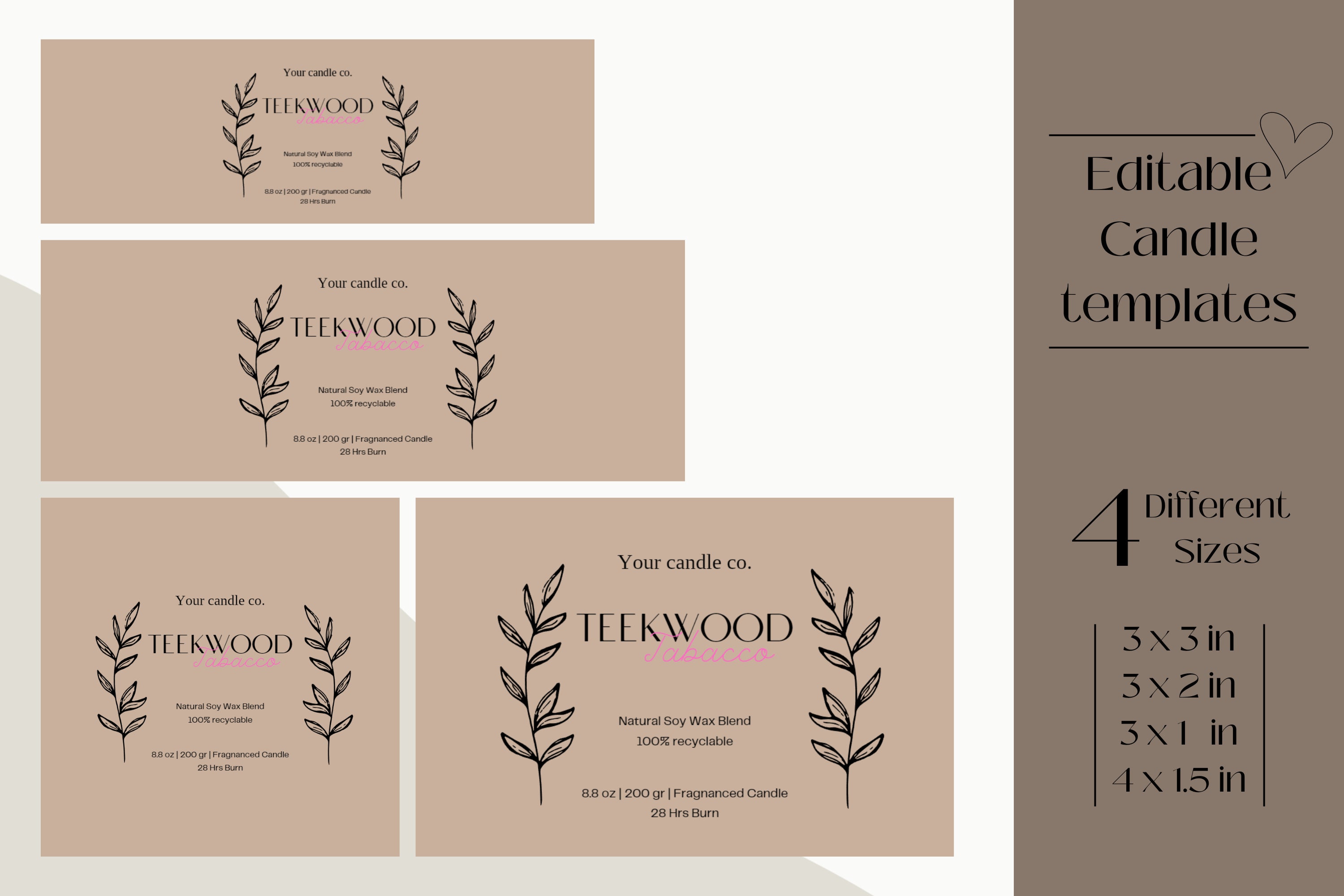 Printable Candle Templates, Candle Labels, Editable Labels, Modern ...