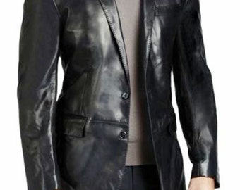 Men's Genuine Lambskin Leather Blazer Jacket Real Leather Coat Premium Quality Red Slim Fit Coat ...
