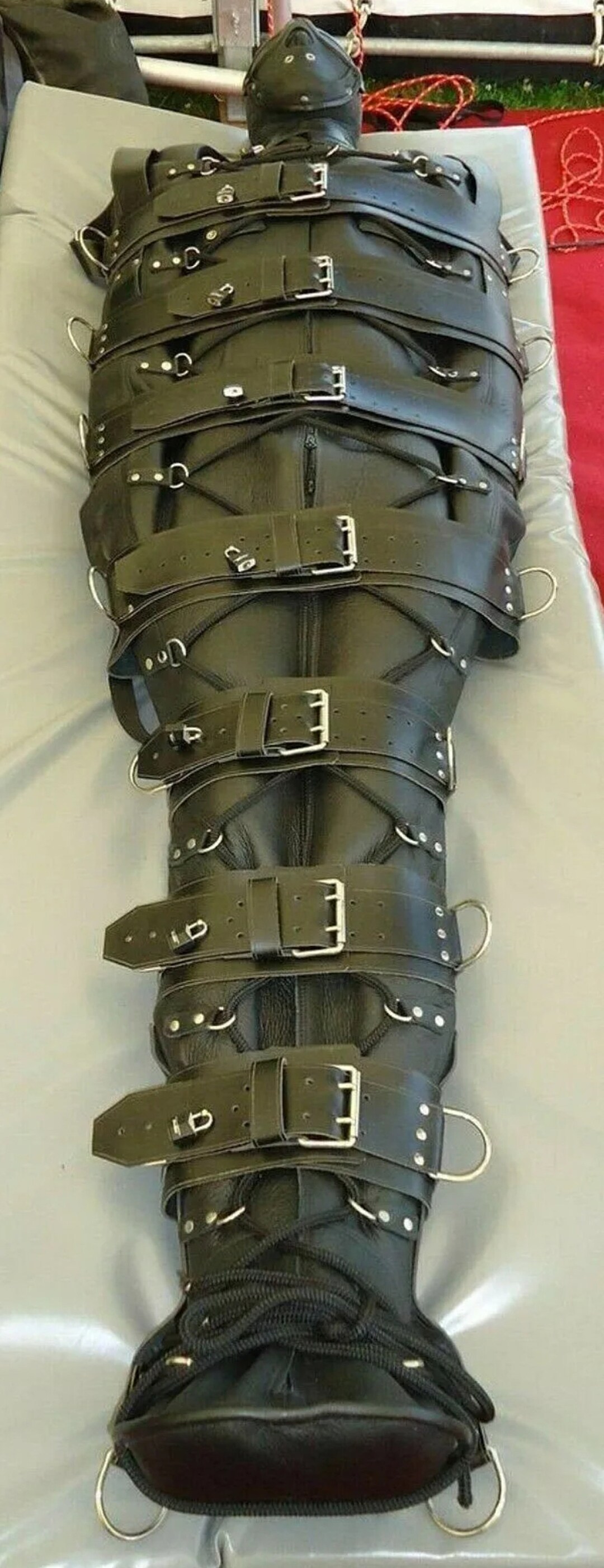 New Real Cow Leather Sleep Sack Body Bag With Hood Heavy Duty Belts ...