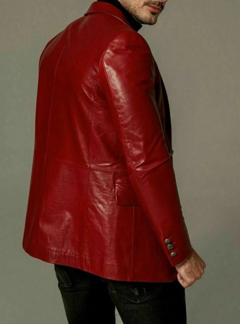 Men's Genuine Lambskin Leather Blazer Jacket Real Leather Coat Premium Quality Red Slim Fit Coat ...