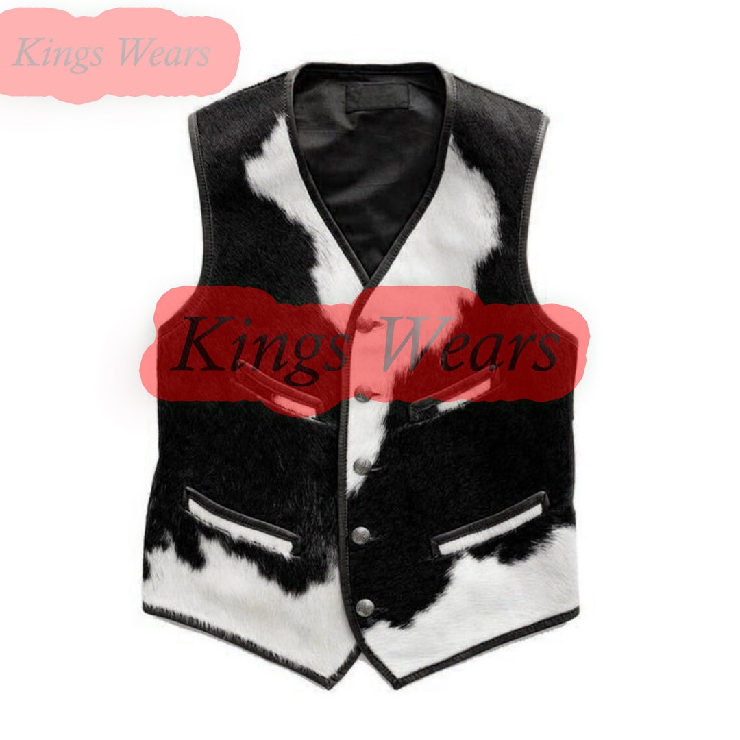 Men Leather Waistcoat 100% Cowhide Hair on Pony Skin Vest, Genuine ...