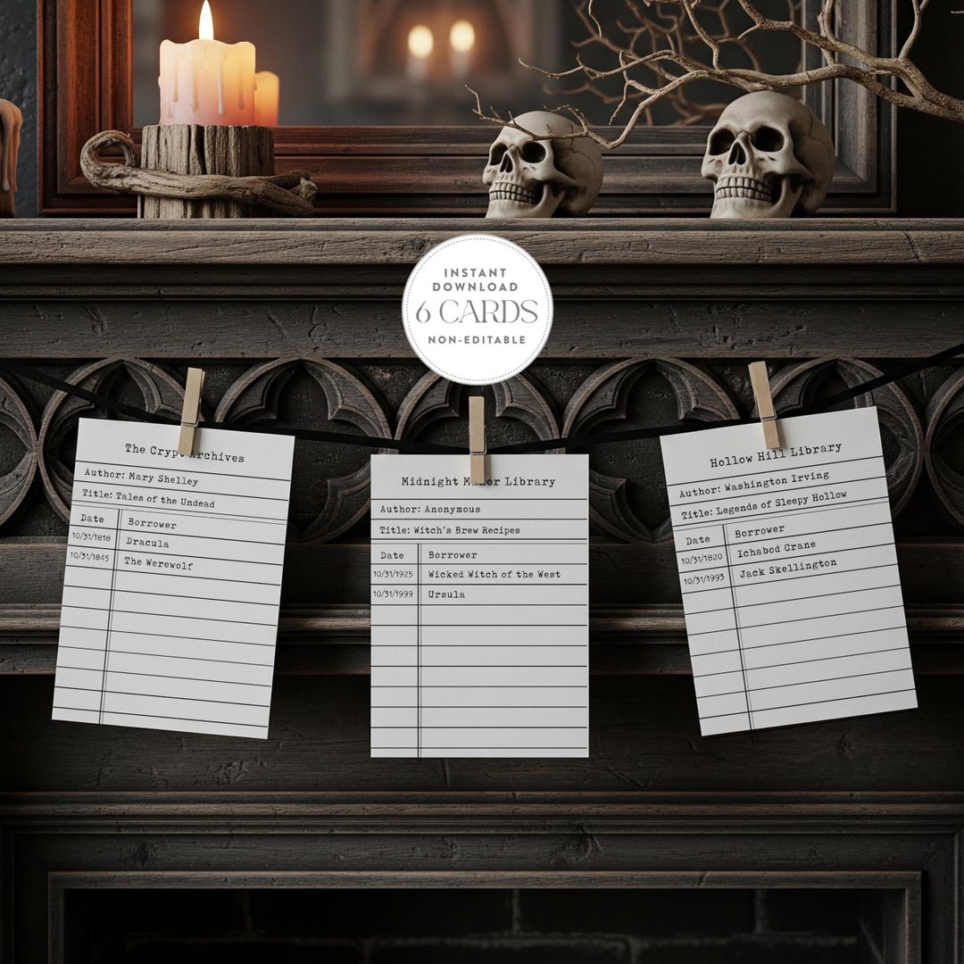 6 Vintage Halloween Library Cards, Haunted Library Printable, Spooky ...