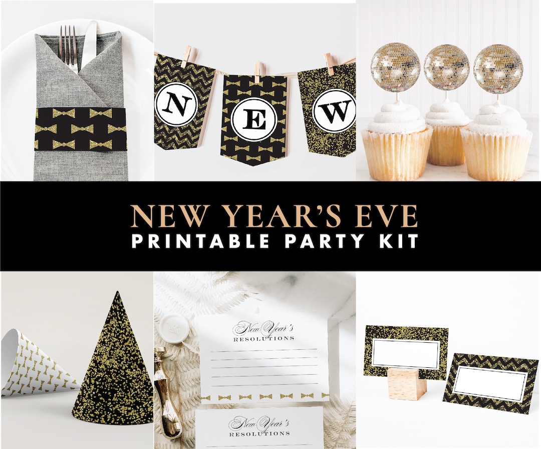 PRINTABLE New Year's Party Kit, Buffet Labels, Place Cards, Banner ...