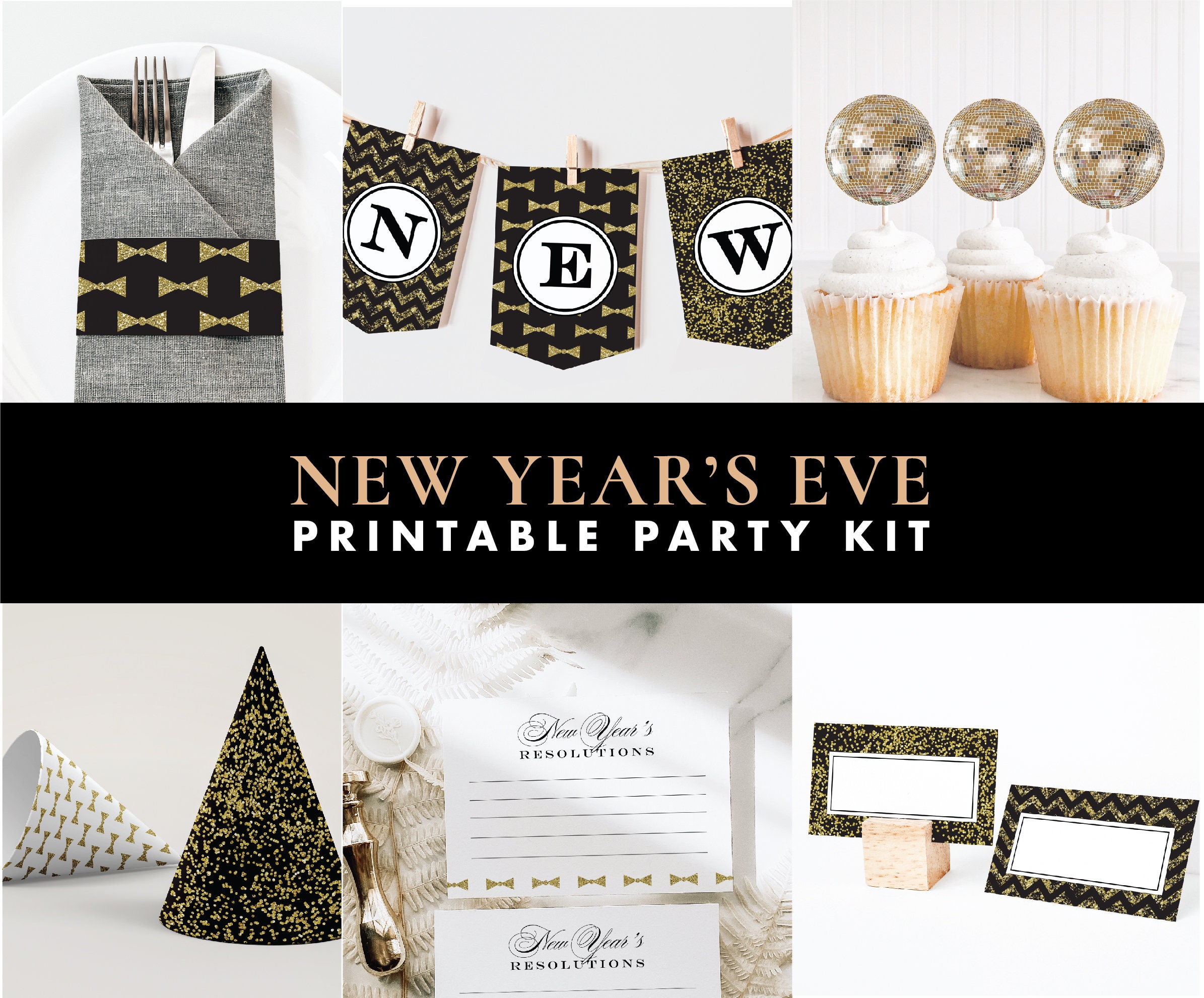 PRINTABLE New Year's Party Kit, Buffet Labels, Place Cards, Banner ...