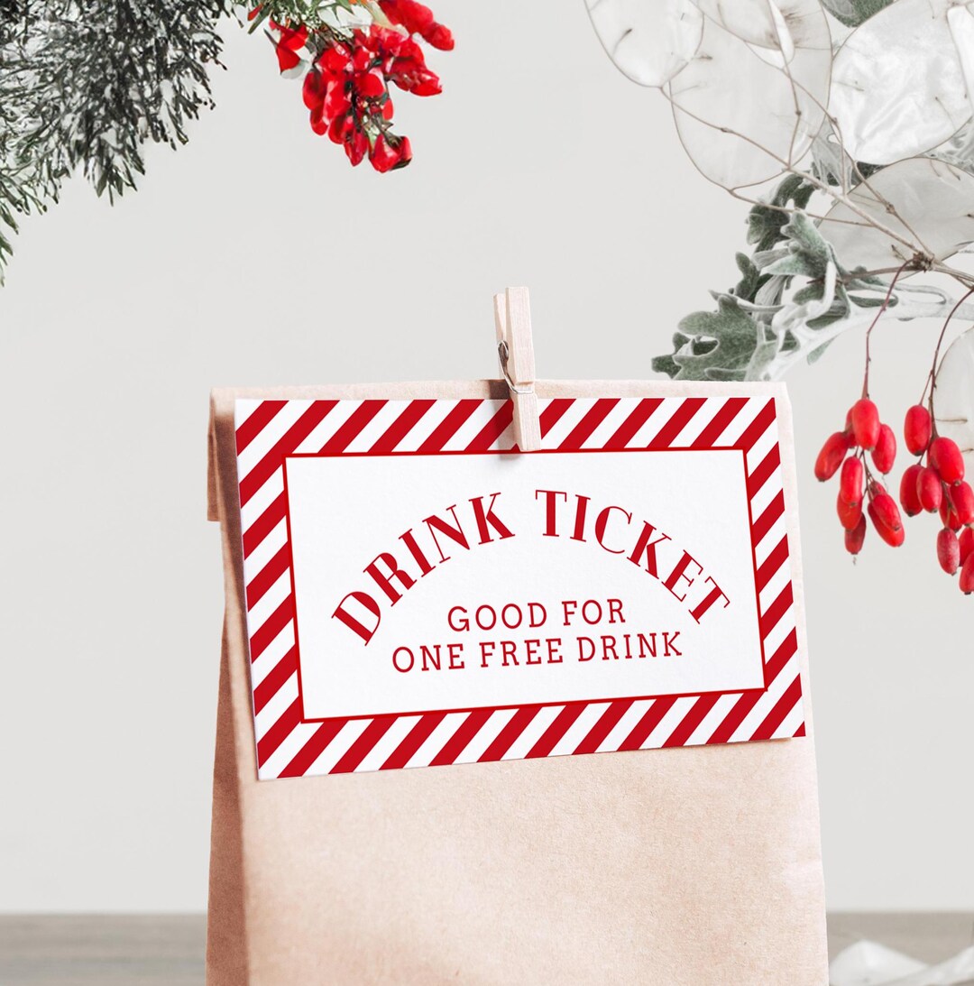 Candy Cane Striped Drink Ticket: Holiday Party Printable (instant ...