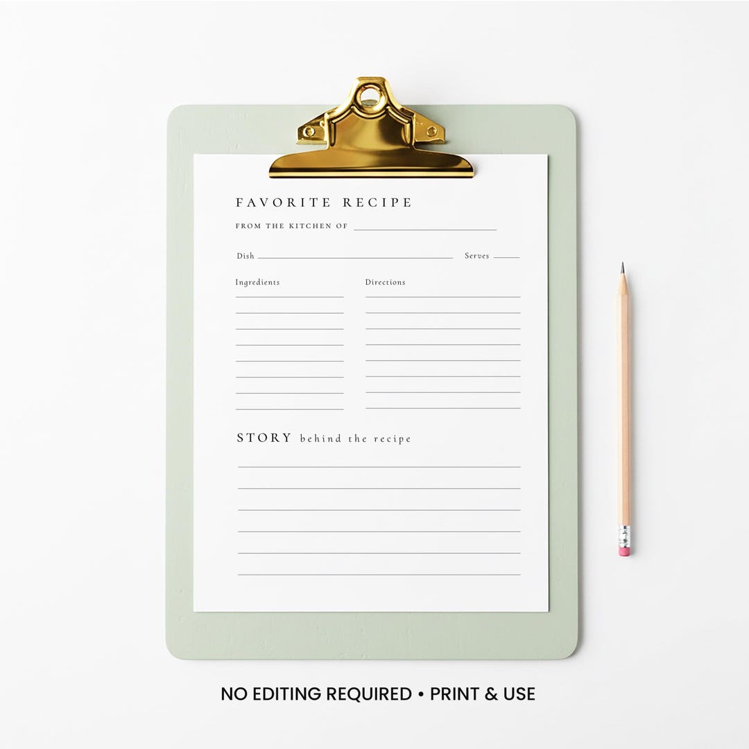 Heirloom Recipe Story Printable | Family Recipe Memory Page | Bridal ...