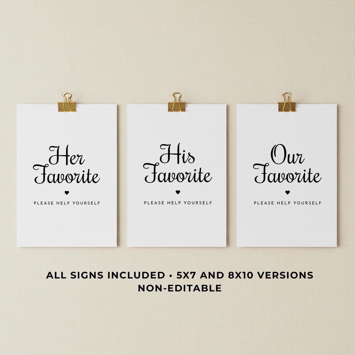 His, Hers and Ours Favorites Signs, Wedding Favor Printables, Non ...