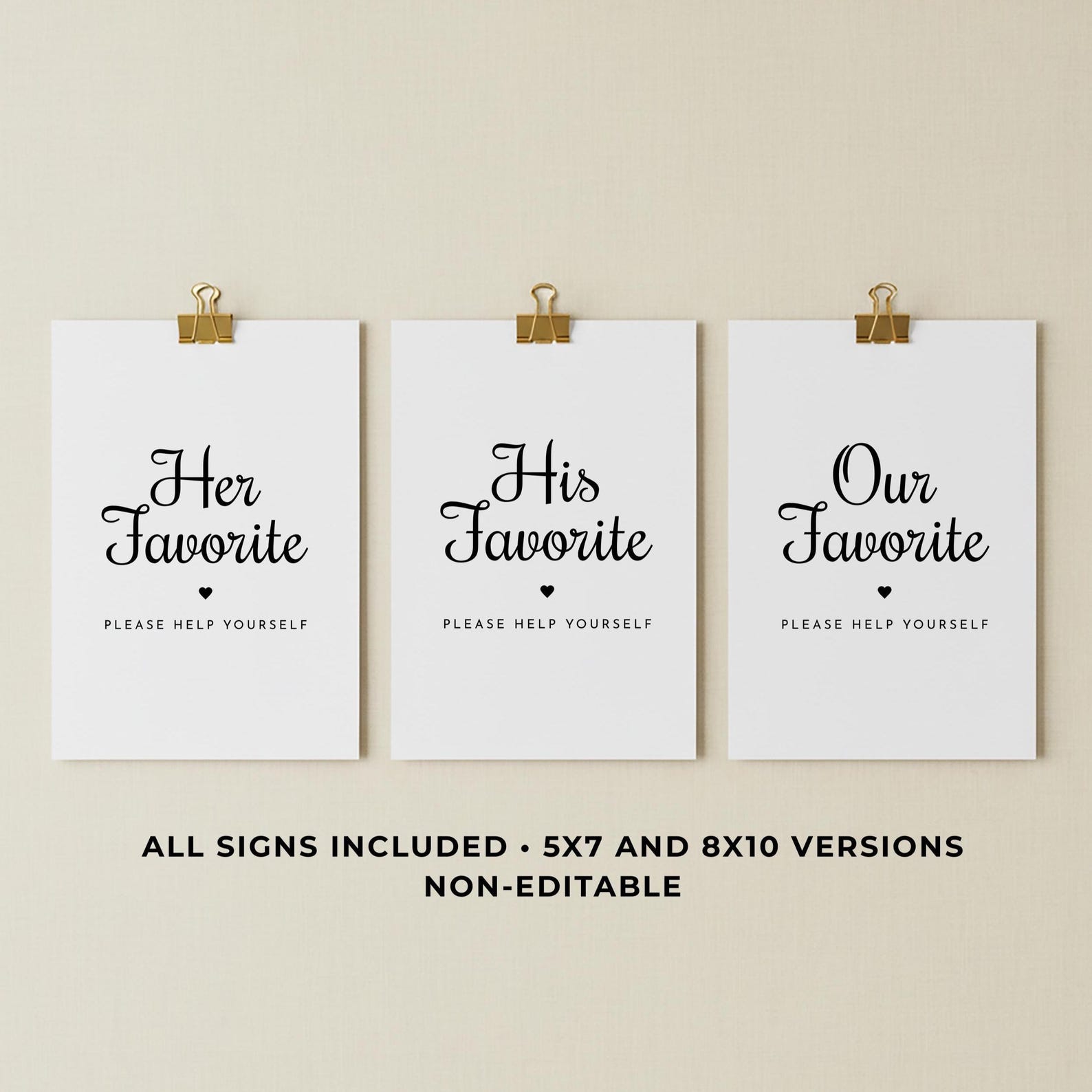His, Hers and Ours Favorites Signs, Wedding Favor Printables, Non ...