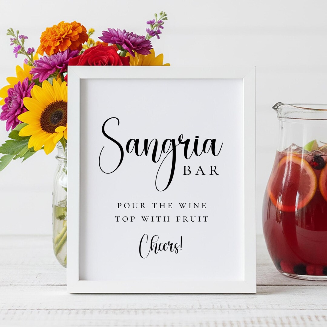 Sangria Bar Sign, Bar Drink Station, Bridal or Wedding Shower, Fiesta ...