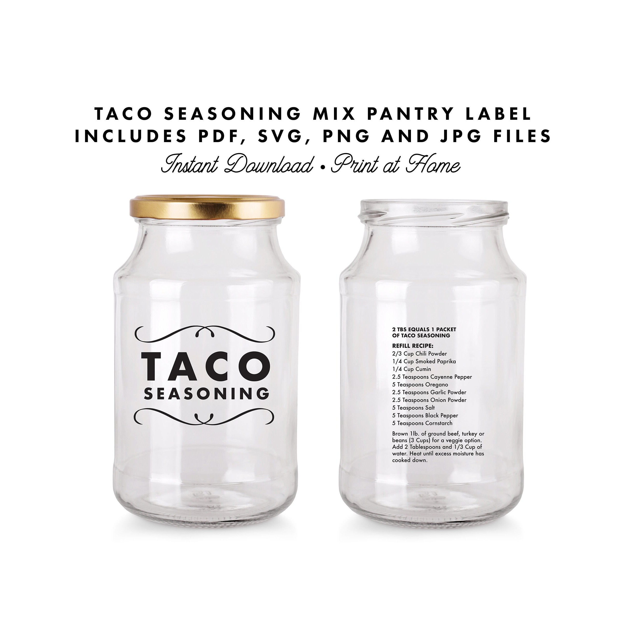PRINTABLE Taco Seasoning Mix Label, Print at Home, Pantry Organization ...