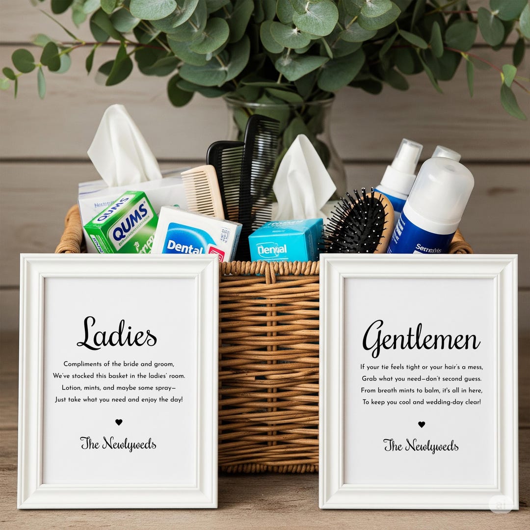 Ladies and Gentlemen Restroom Basket Signs, 5x7 & 8x10, Help Yourself ...