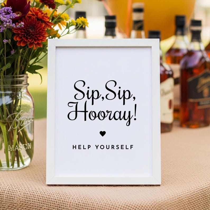 Sip Sip Hooray Drink Station Sign – Bar Table Sign for Wedding, Bridal ...