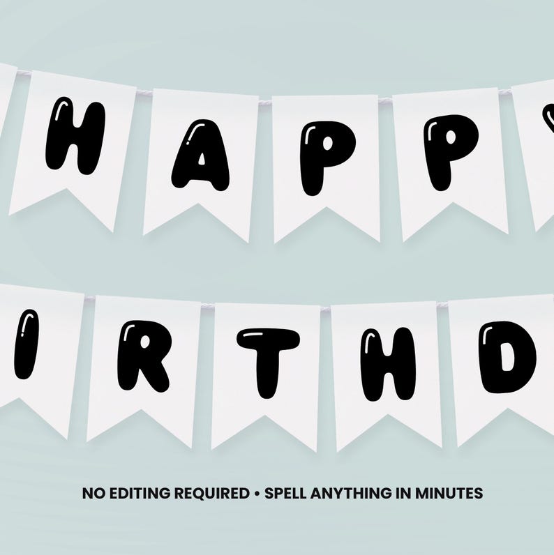 Printable Bubble Letter Banner, Alphabet & Numbers Party Decor, Spell ...