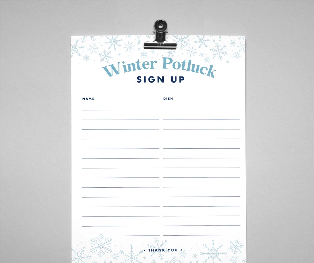 PRINTABLE Winter Potluck Sign up Sheet Non-editable Instant - Etsy