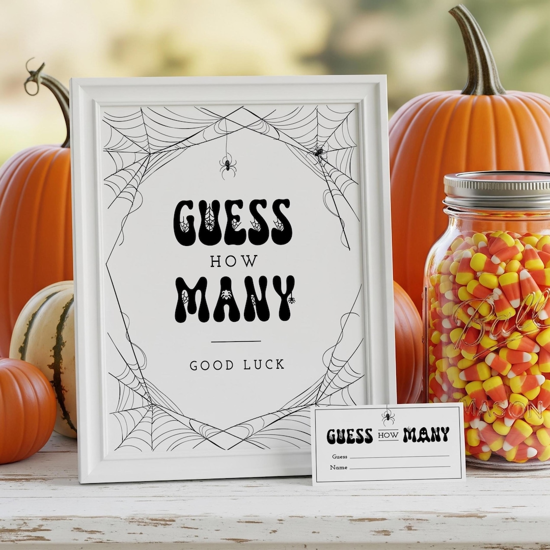 Halloween Guessing Game Sign and Cards: Party Game for Birthdays, Baby ...