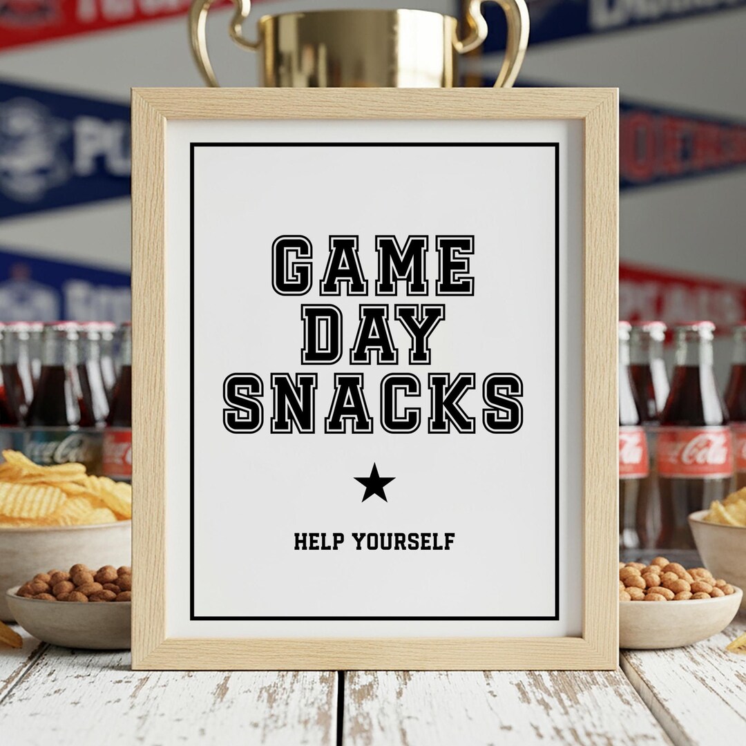 Game Day Snacks - Help Yourself Sign, Sports Baby Shower, Little All ...