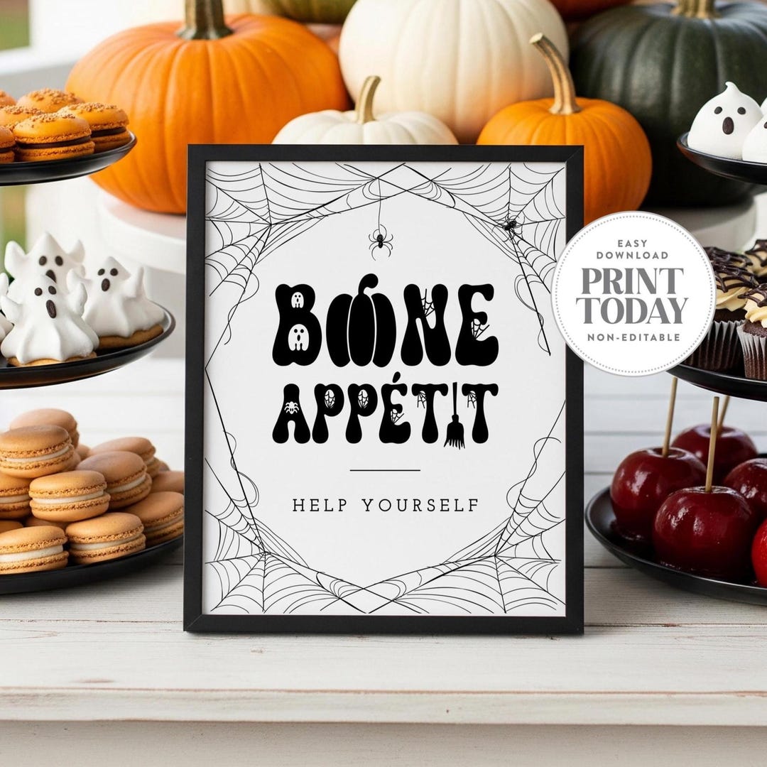 Bone Appetit Halloween Sign: Spooky Party Food Table Decor, Non ...
