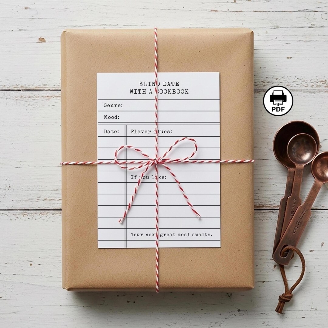 Blind Date With a Cookbook Cards, Vintage Library Card Style, Printable ...