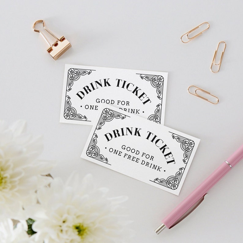Printable Drink Ticket, Cocktail Voucher, Prepaid Beer or Wine, One ...