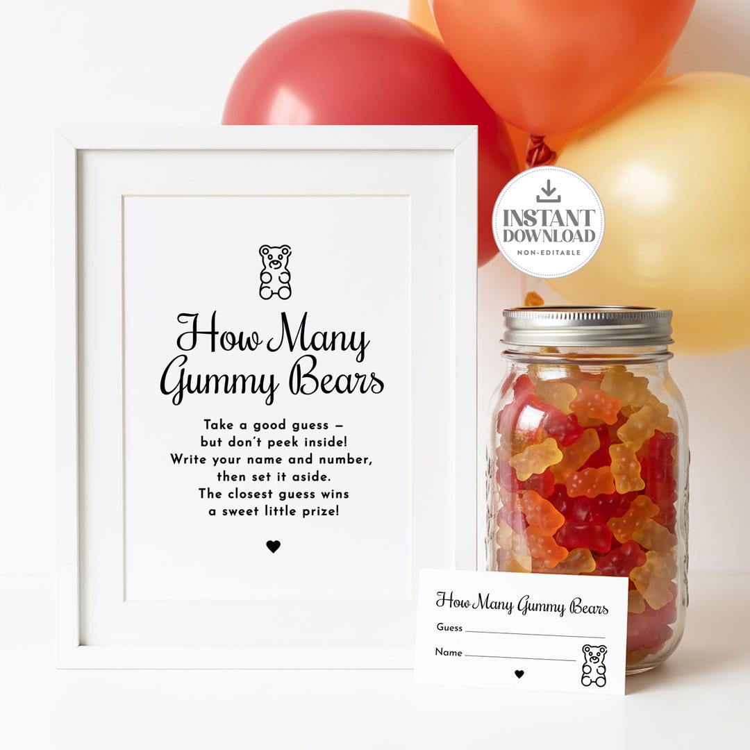 Gummy Bear Guessing Game, Sign and Guess Cards, Birthday Party or ...