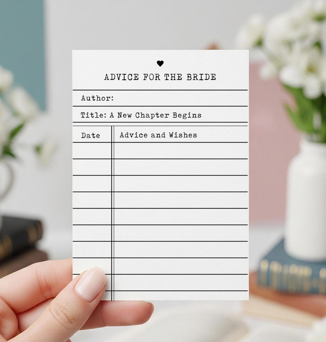 Advice for the Bride Library Card Printable: Literary Bridal Shower ...