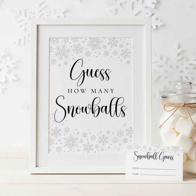 Snowball Guessing Game, Winter Bridal Shower, Snow in Love, 8x10 Sign ...