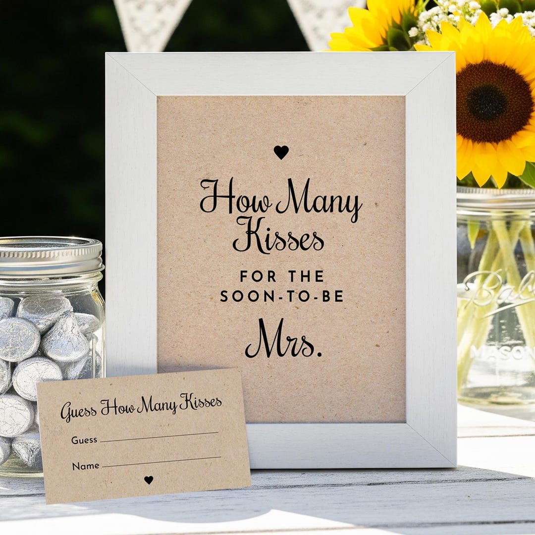 How Many Kisses Guessing Game Kit, Sign and Guess Cards, Bridal Shower ...