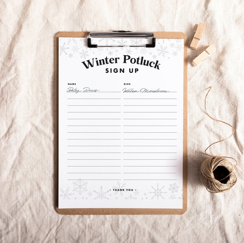 PRINTABLE Winter Potluck Sign up Sheet, Non-editable, Instant Download ...
